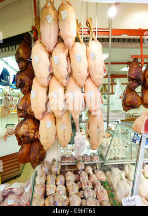 Hams hang in butcher shop in Madrid Spain Stock Photo - Alamy