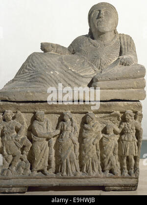 Spain. Etruscan art. Urn. Farewell between spouses. 4th-3rd century AD ...