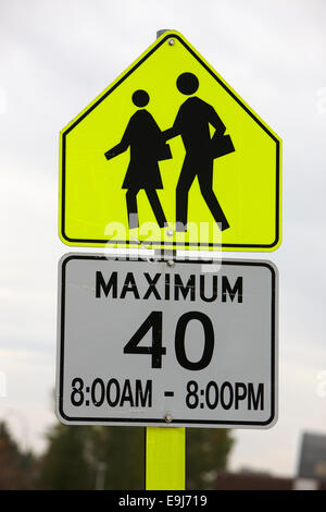 maximum 40 school zone warning sign outside school in Saskatchewan ...