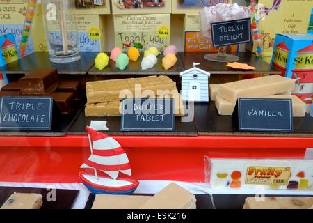 Cornish fudge and various confectionery on sale in a shop window St ...