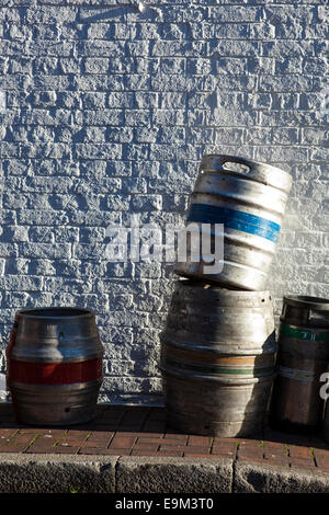 Stack of metal beer and cider kegs Stock Photo - Alamy