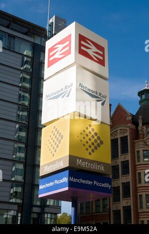 Network Rail and Metrolink signs outside Victoria Station, Manchester ...