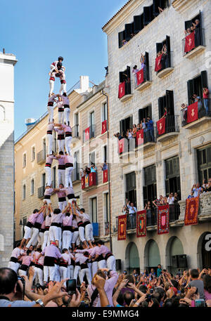 Catalan human pyramid (Castell) performed by the Castellers of Poble ...