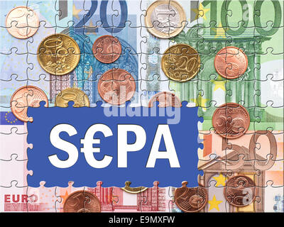 Sepa Single Euro Payments Area on a blue cube with european flag Stock ...