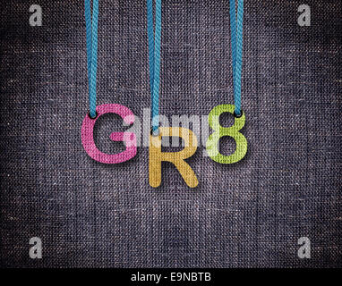 Great Letters hanging strings with blue sackcloth background Stock ...