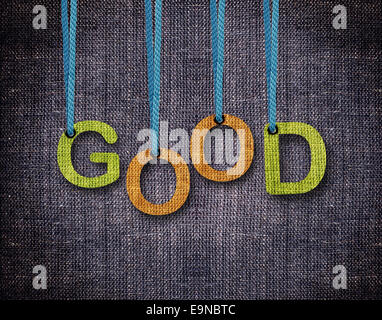 Good Letters hanging strings with blue sackcloth background Stock Photo ...