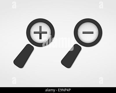Magnifying glass with plus and minus signs Stock Photo - Alamy