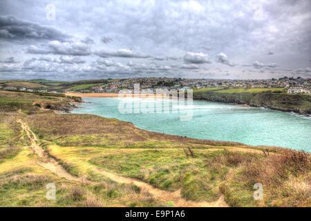 Whipsiderry Beach Cornwall UK from South West Cliff Path Stock Photo ...