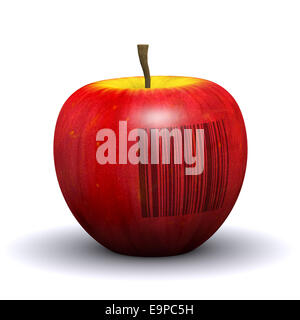 3d render of a red apple marked with a barcode Stock Photo - Alamy