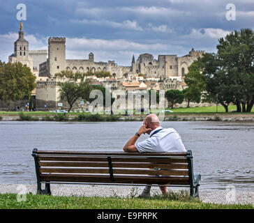 Papal Palace at Rhone River in Avignon, Provence, France Stock Photo ...
