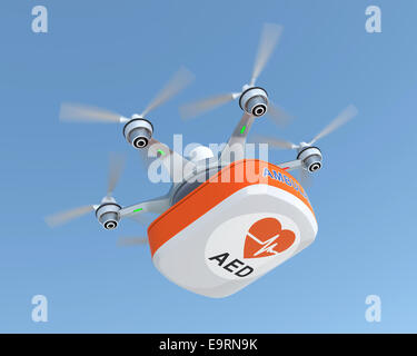 Drone carrying AED medical kit for emergency medical care concept Stock ...