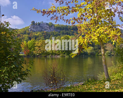 Karlsburg castle at banks of the Main River, Karlstadt, Germany Stock ...