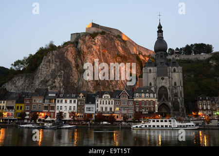 Dinant, Belgium. Eglise Notre-Dame. Stained glass window. Adam and Eve ...