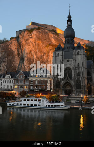 Dinant, Belgium. Eglise Notre-Dame. Stained glass window. Adam and Eve ...
