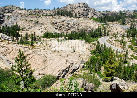 Highway 40 over Donner Pass in Sierra Nevada, California with Donner ...