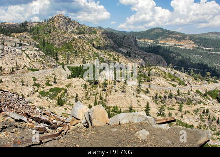 Highway 40 over Donner Pass in Sierra Nevada, California with Donner ...