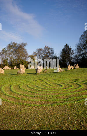 Labyrinth symbol planted with grasses at The Rollright stones ...