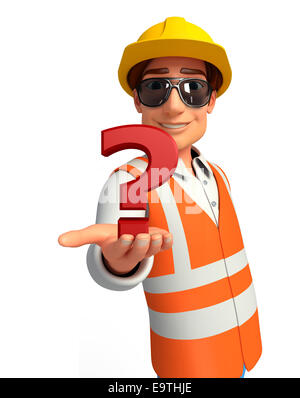 Illustration of young worker with question mark sign Stock Photo - Alamy