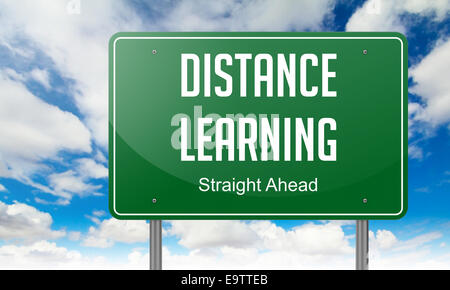 Highway Signpost with E-Learning wording on Sky Background Stock Photo ...