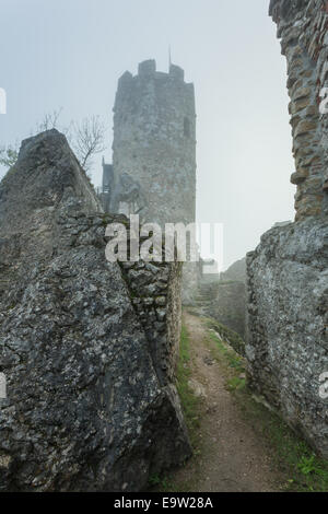 Neu-Falkenstein castle ruins in the fog, Balsthal, Switzerland Stock ...