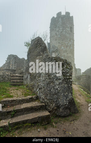 Neu-Falkenstein castle ruins in the fog, Balsthal, Switzerland Stock ...