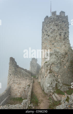 Neu-Falkenstein castle ruins in the fog, Balsthal, Switzerland Stock ...