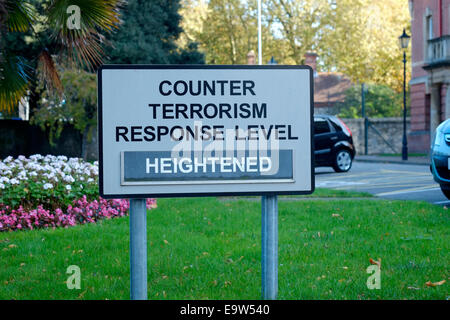Counter Terrorism Response Level sign indicating a Heightened state of ...