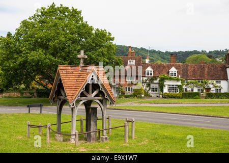 The restored wellhead in the Village Green in Brockham, Surrey, UK ...
