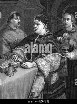Pope Leo X, Giulio de' Medici (the future Pope Clement VII) and ...