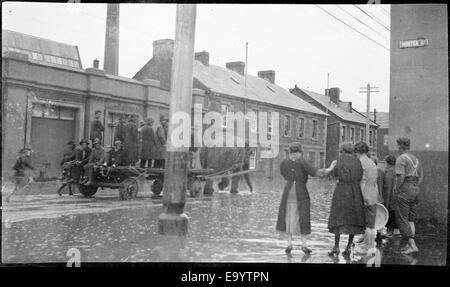 Flood water on Hunter Street in Briton Ferry, Neath. An amber rain ...