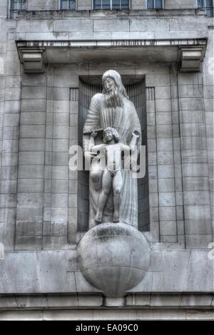 BBC Broadcasting House, Ariel and Prospero statue above main door Stock ...
