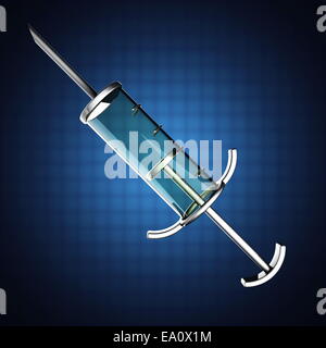 Glass syringe on blue background at monitor Stock Photo - Alamy