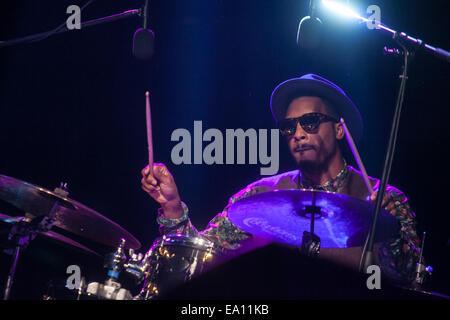Emanuel Harrold on drums for Gregory Porter who sings on stage at 18th ...