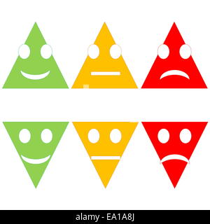 Six triangle happy to sad smileys in white background Stock Photo - Alamy