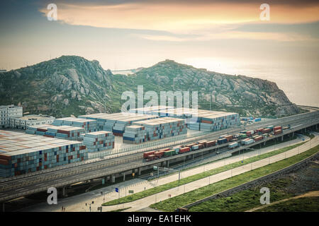 container terminal with highway Stock Photo - Alamy