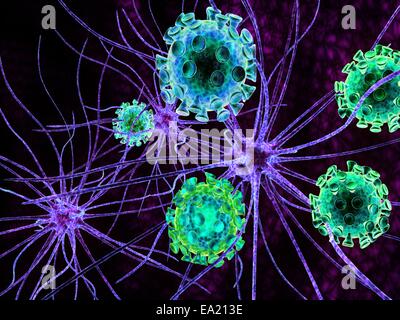 3d illustration of viruses attacking nerve cells Stock Photo - Alamy