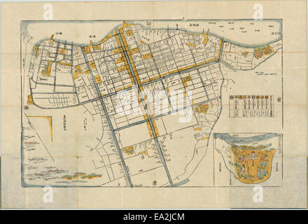 A historical map showing the layout of Edo (modern Tokyo), designed ...