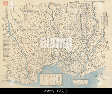 A historical map of Edo (modern Tokyo) showing the urban layout and ...