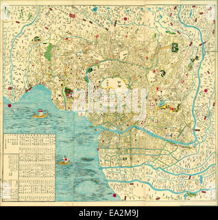 A historical map of Edo (modern Tokyo) showing the urban layout and ...