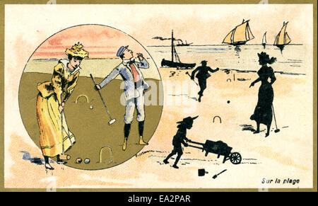 This image captures a scene of croquet being played, a popular ...