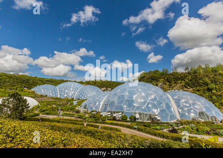 The Eden Project, consisting of greenhouse domes simulating biomes from ...