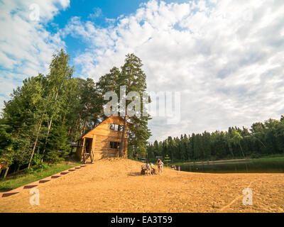 Wooden house at lake's shore, Moscow region, Russia Stock Photo - Alamy