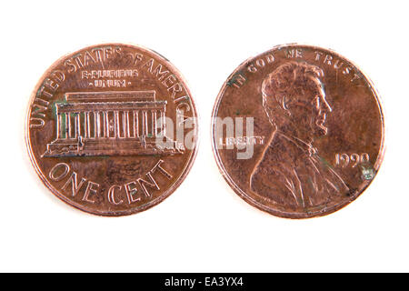 One Cent Dollar coins, United States over blue Stock Photo - Alamy