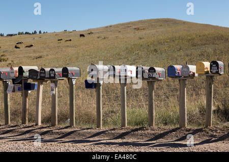 Line of Mailboxes (letterboxes) on Rural Dirt Road, South Dakota, USA ...