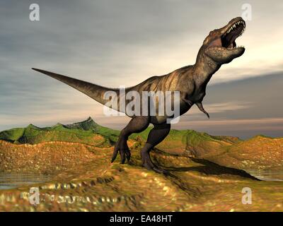 Tyrannosaurus rex roaring, T-rex dinosaur (3d illustration isolated on ...
