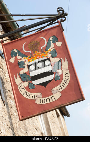 Coat of arms at The Hungerford Arms, Farleigh Hungerford Stock Photo ...