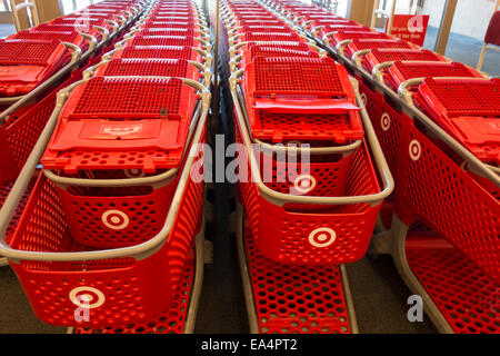 Many shopping carts. Inside a large supermarket. Modern and stylish ...