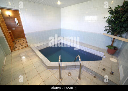 Bath tub hammam sauna hot water, towel beauty with big window Stock ...