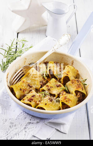 italian pasta paccheri filled with minced meat Stock Photo - Alamy