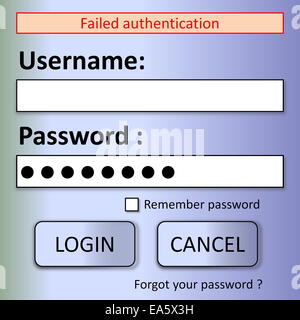 User login form with failed authentication error Stock Photo - Alamy